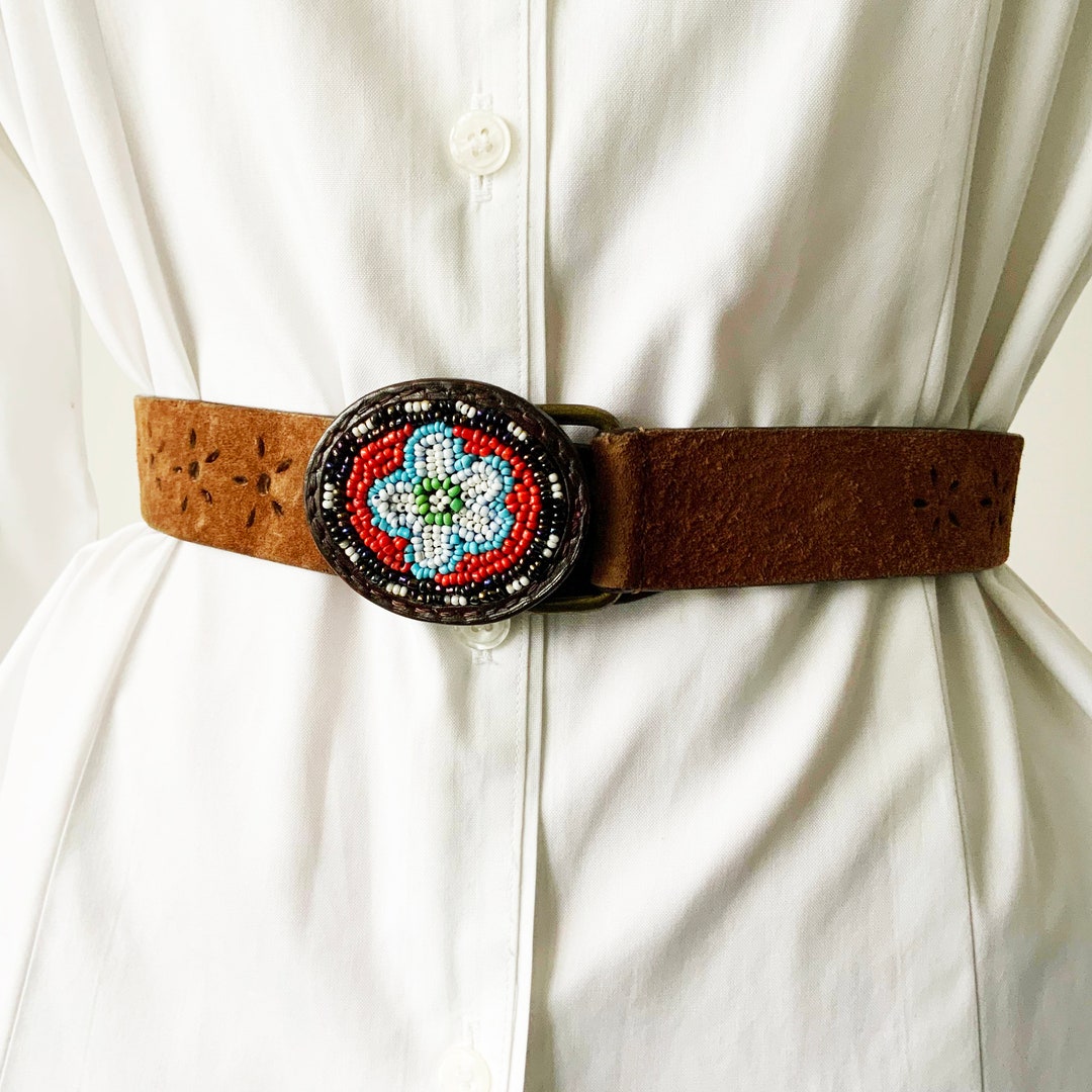 Vintage GAP Brown Pig Skin Belt With Decorative See Through Floral ...