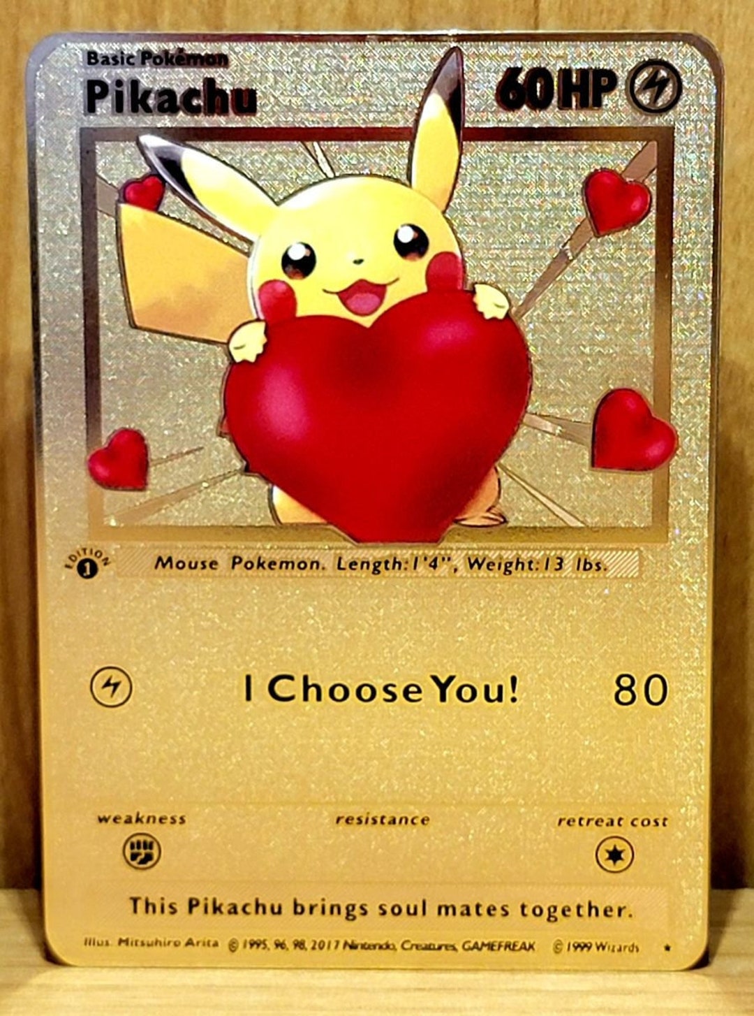 Pikachu I Choose You Heart Gold Metal Pikachu Pokemon Card Etsy