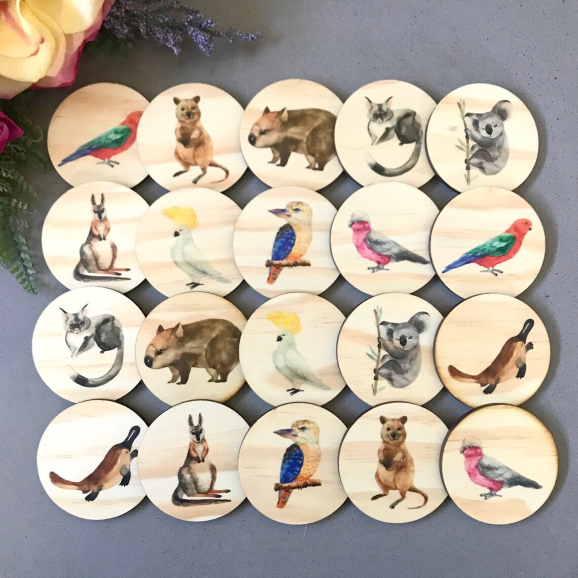 Wooden Memory Game Aussie Animals | Etsy Australia