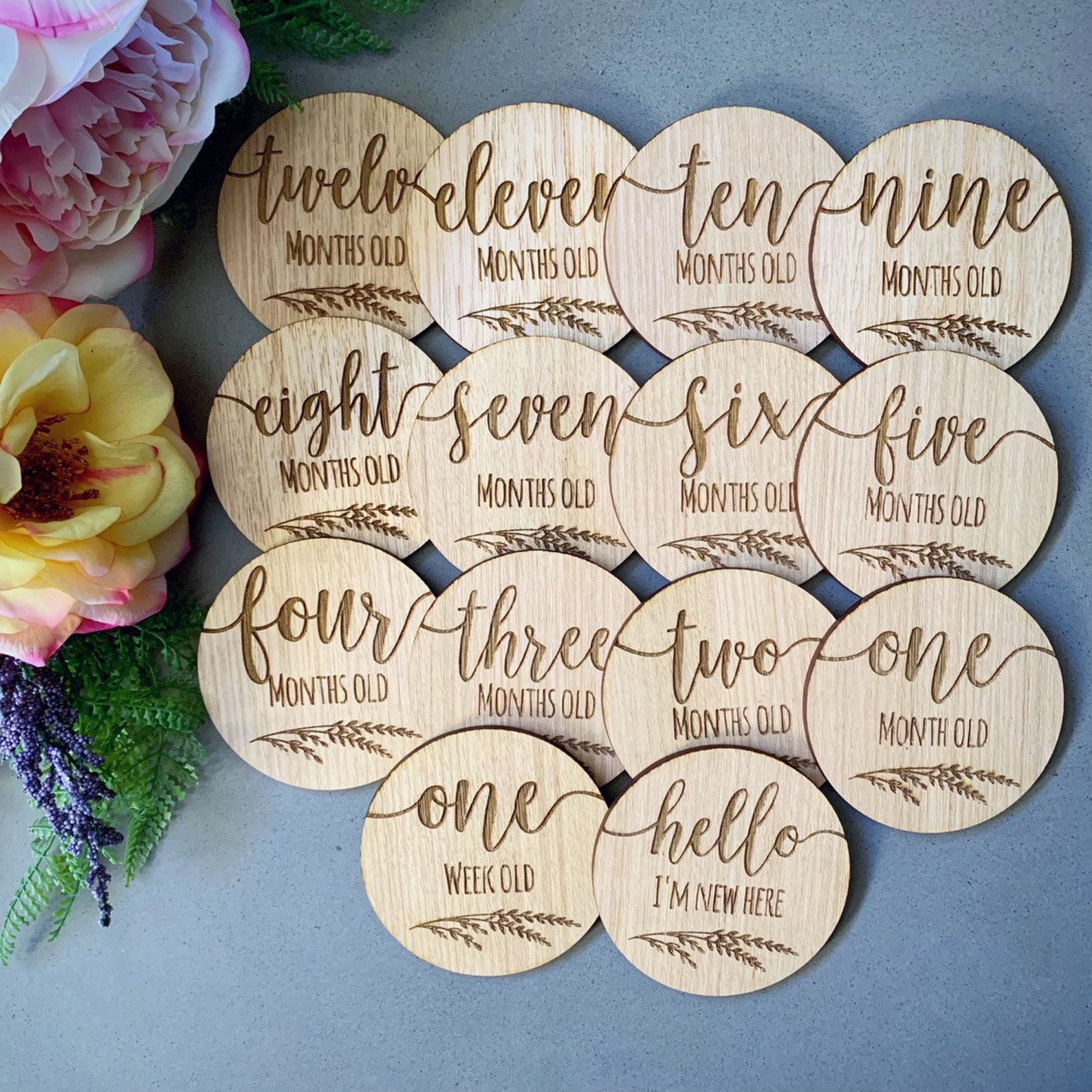 Wooden Milestone Discs | Nursery Decor | Engraved | - Etsy