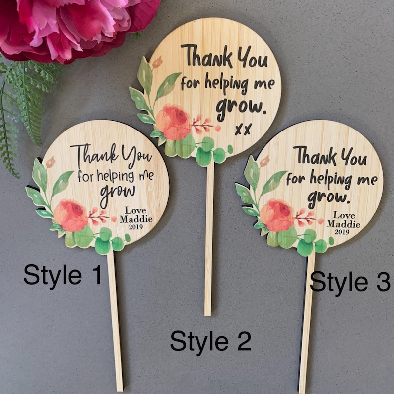 Custom Wooden Plant Stick Printed Thank You for Helping Me | Etsy