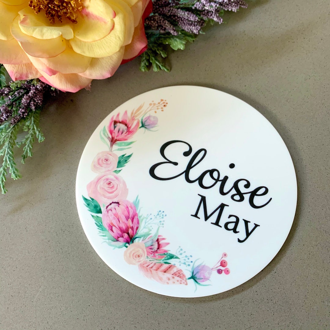 Custom Printed Name Plaque Native Florals Hanging Door Sign Nursery ...