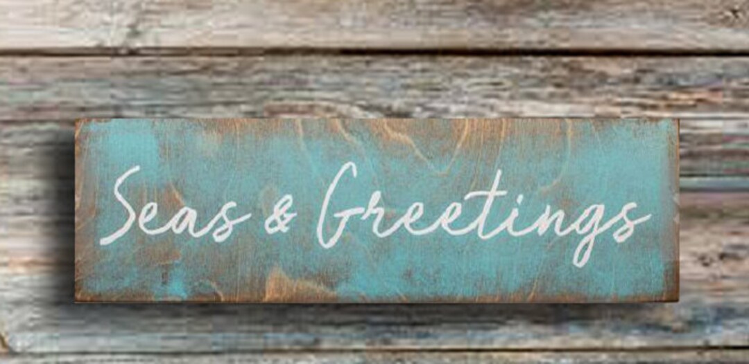 Seas & Greetings Christmas Sign Wood Beach Sign Beach Cottage Beach ...