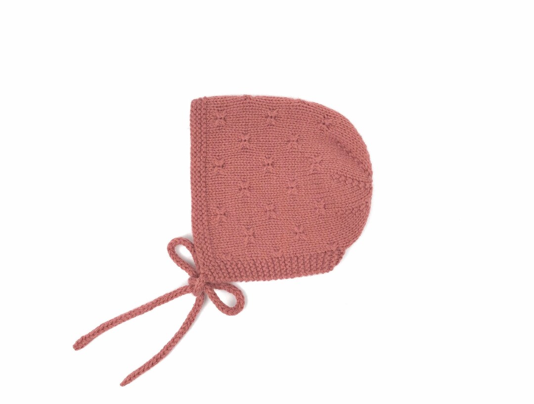 3-6 M 100% Cashmere Knit Baby Bonnet, Hand Knitted Bonnet, Color Blush ...