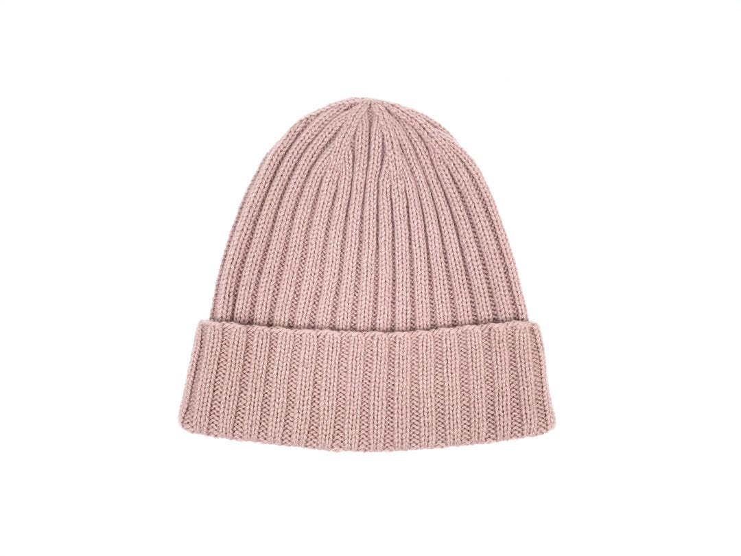Adult 100% Cashmere Ribbed Beanie Hat, Hand Knitted, Unisex, Color ...