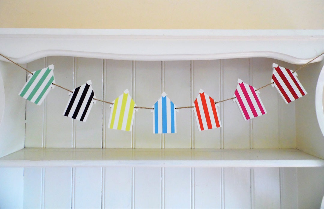 Beach Hut Bunting, Wooden Beach Hut Bunting, Striped Beach Huts, Hot ...