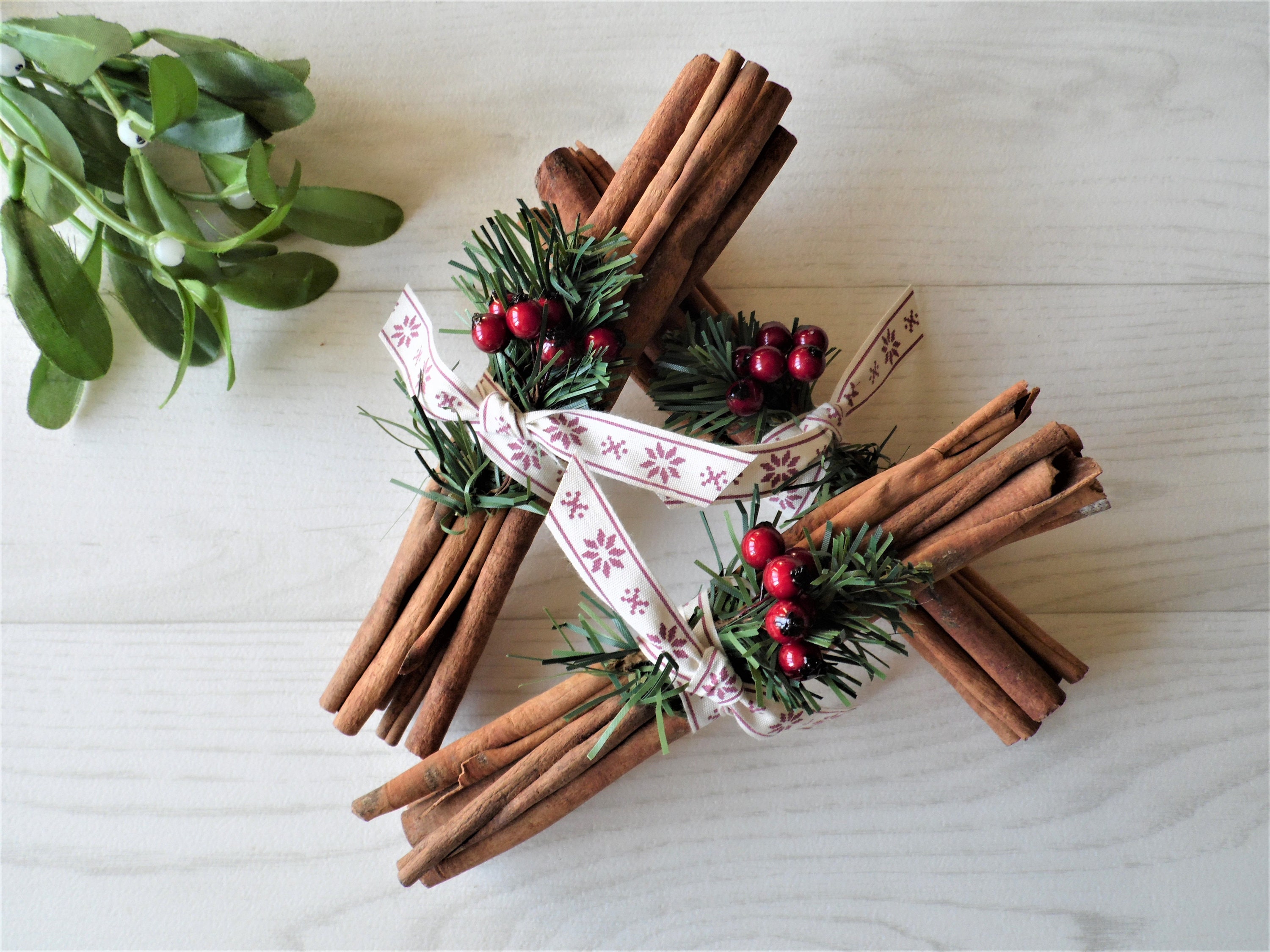 Set of 3, 20cm Long Cinnamon Stick Christmas Decorations, Hand Tied ...