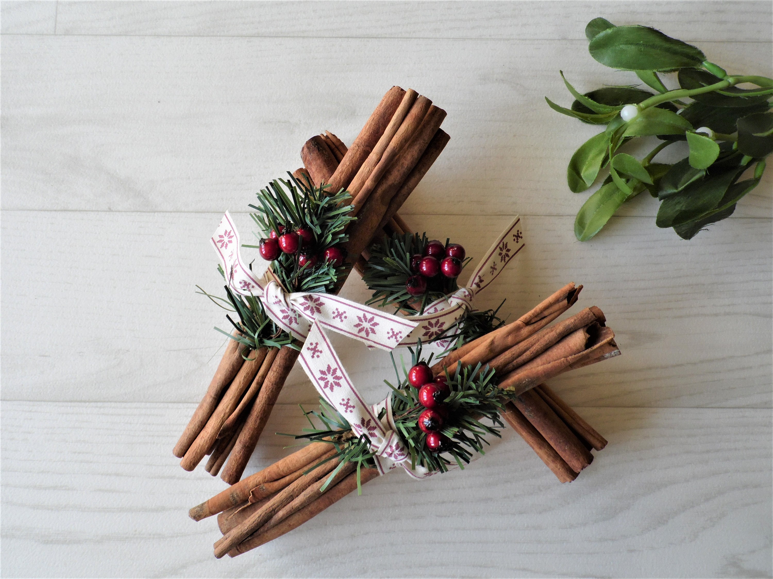 Set of 3, 20cm Long Cinnamon Stick Christmas Decorations, Hand Tied ...