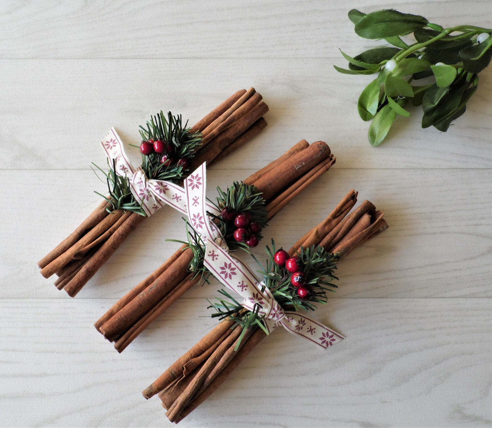 Set of 3, 20cm Long Cinnamon Stick Christmas Decorations, Hand Tied ...