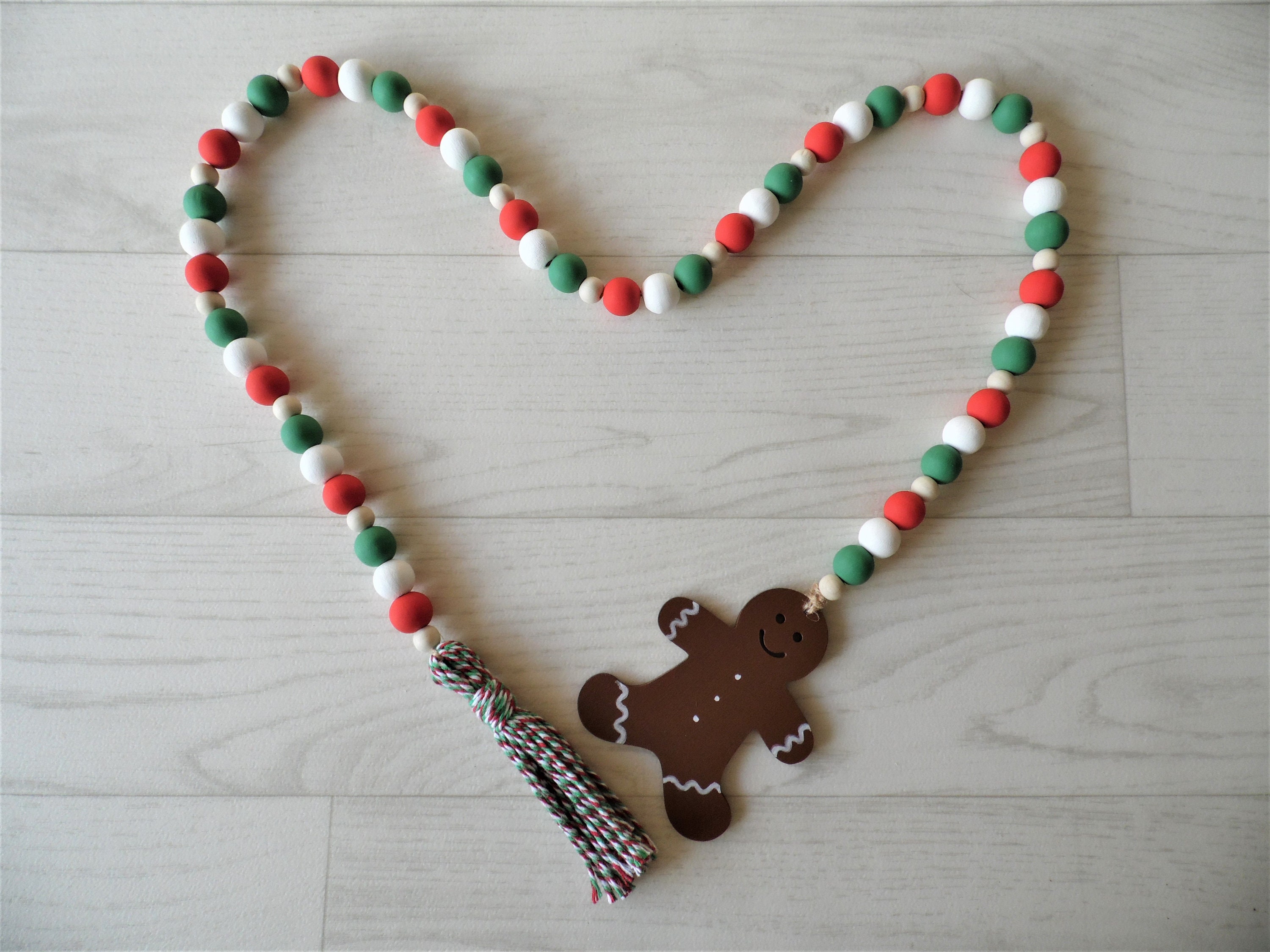 Christmas Garland Gingerbread Man Farmhouse Bead Garland With - Etsy