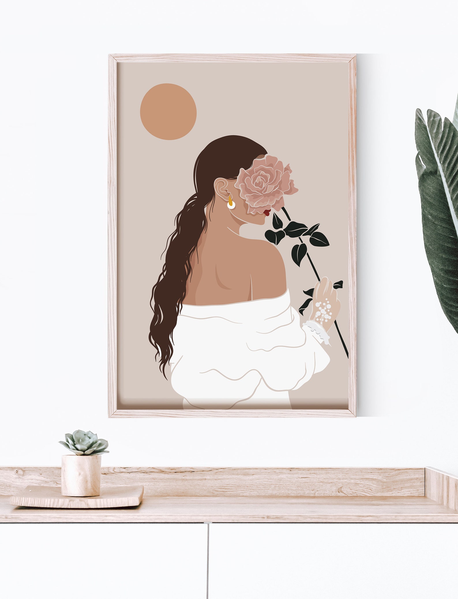 Woman With Flower Art Print Flower Girl Wall Art Blush Pink - Etsy