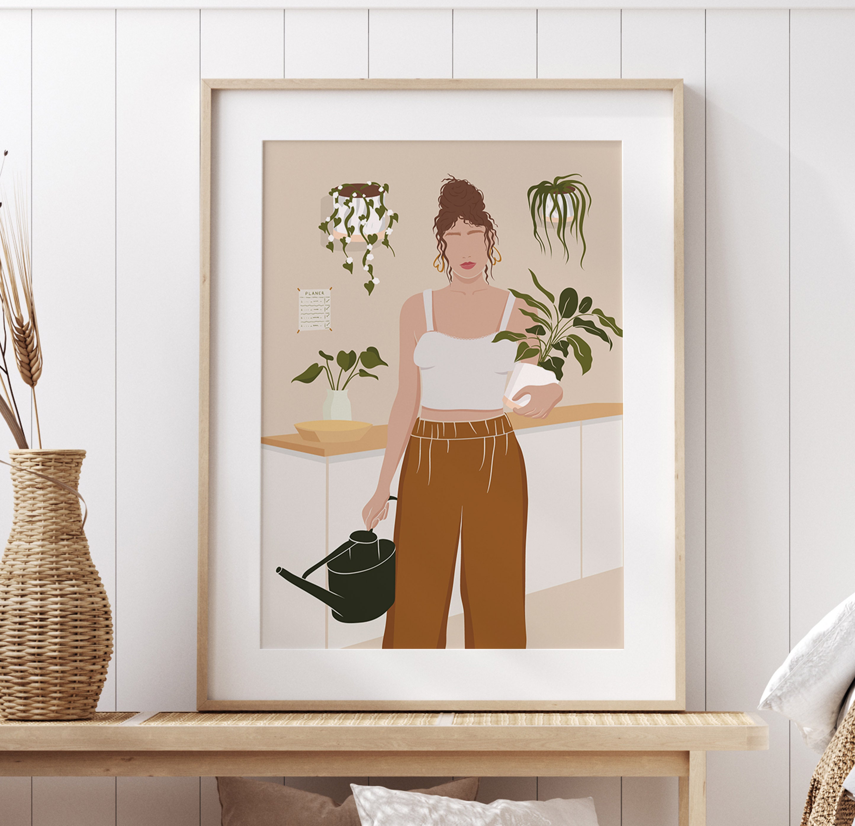 Plant Lady Art Girl and Plants Art Plant Mom Gift Plant | Etsy