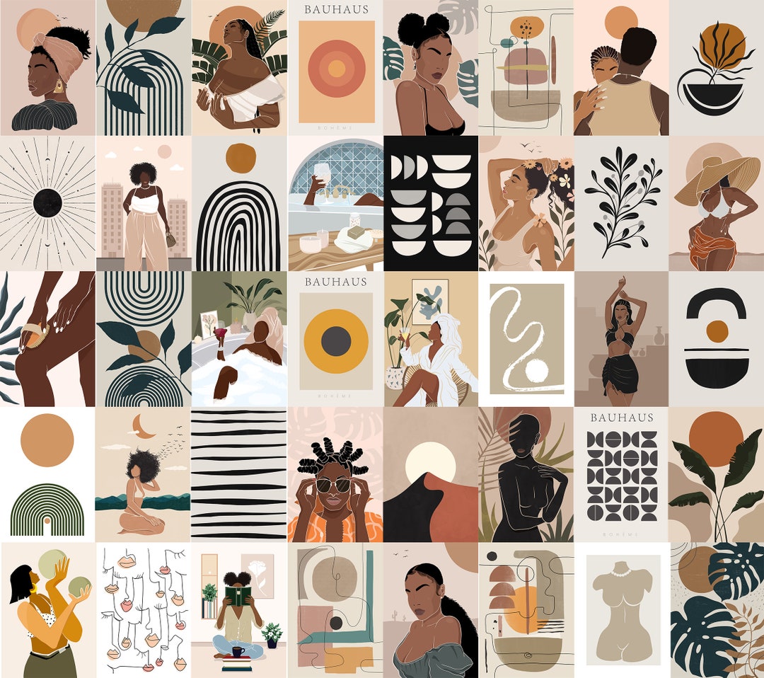 African American Art Bundle Black Woman Art Set Boho Woman Art Self ...