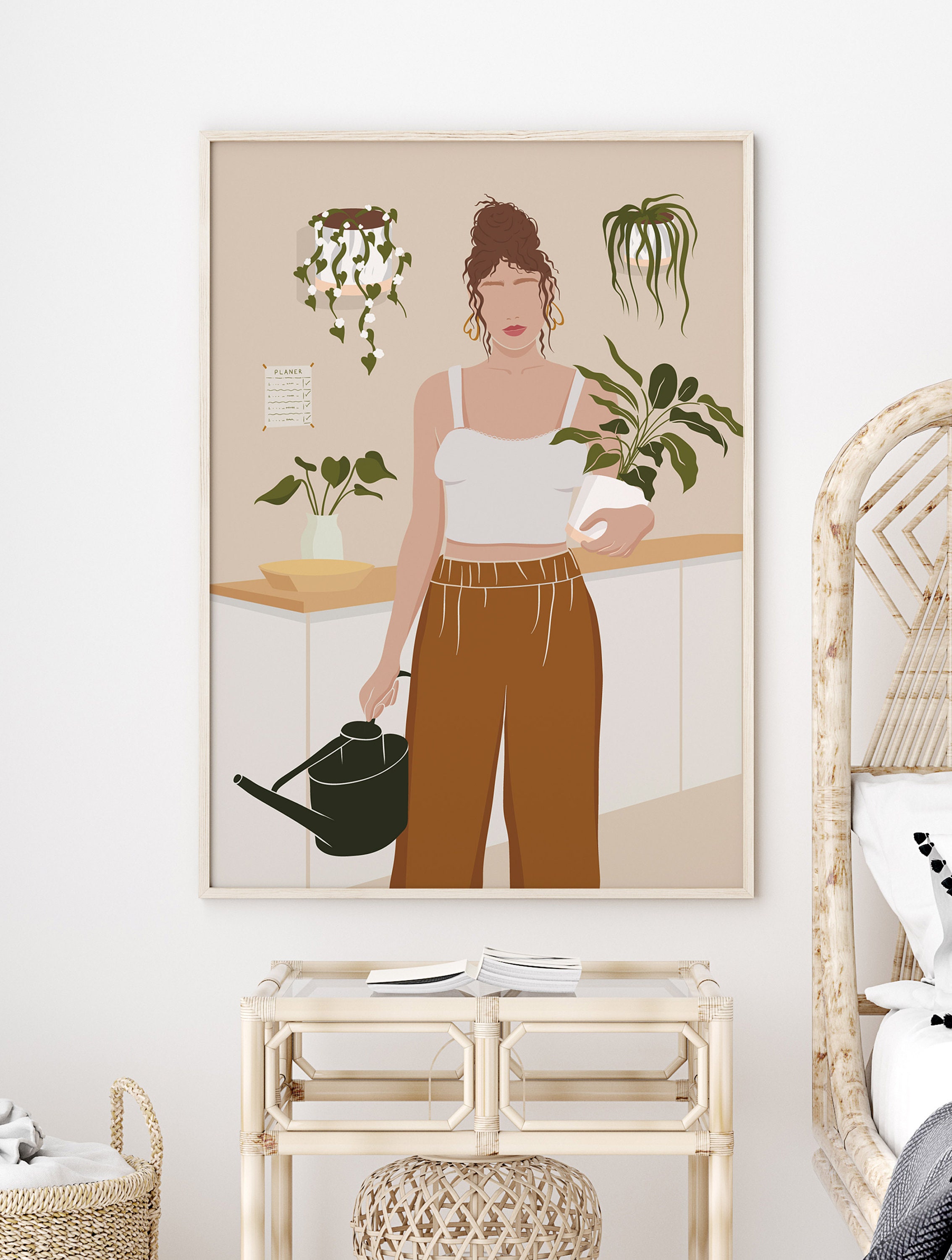 Plant Lady Art Girl and Plants Art Plant Mom Gift Plant | Etsy