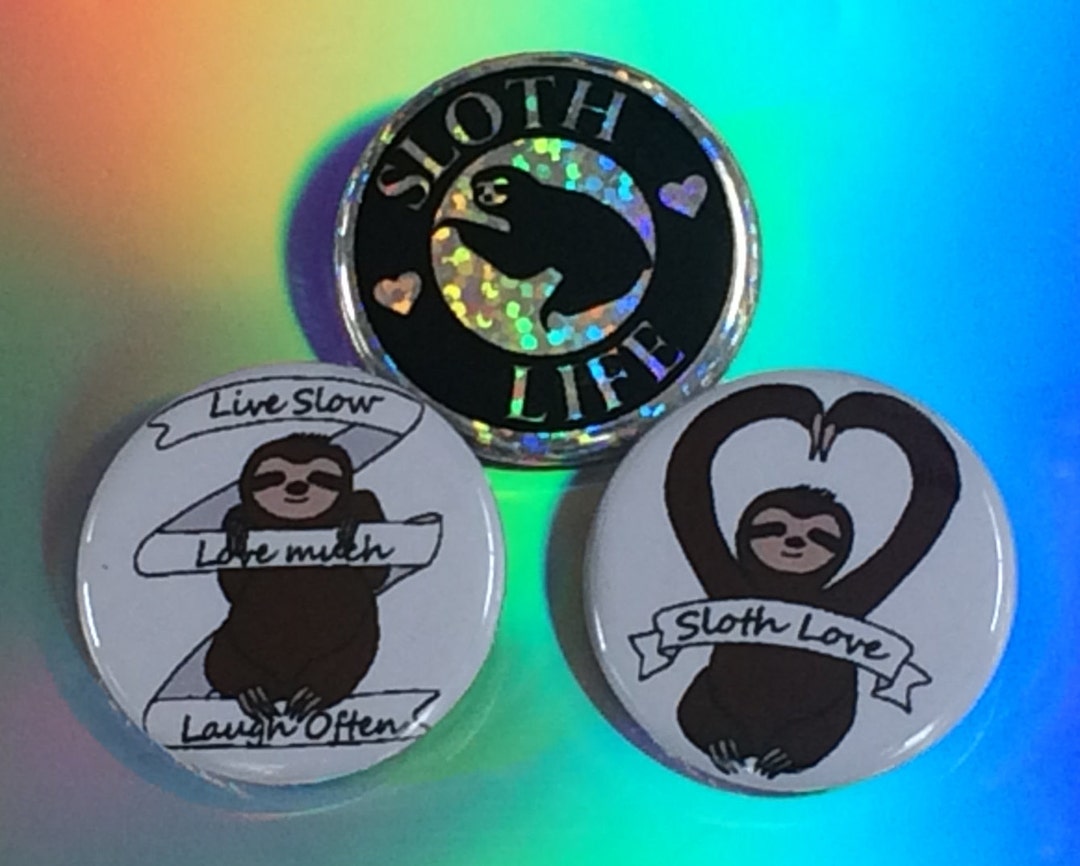 Sloth Button Pack 1 1/4 Inch Pin-back Buttons, Holographic Backpack ...