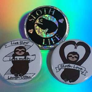 Sloth Button Pack 1 1/4 Inch Pin-back Buttons, Holographic Backpack ...
