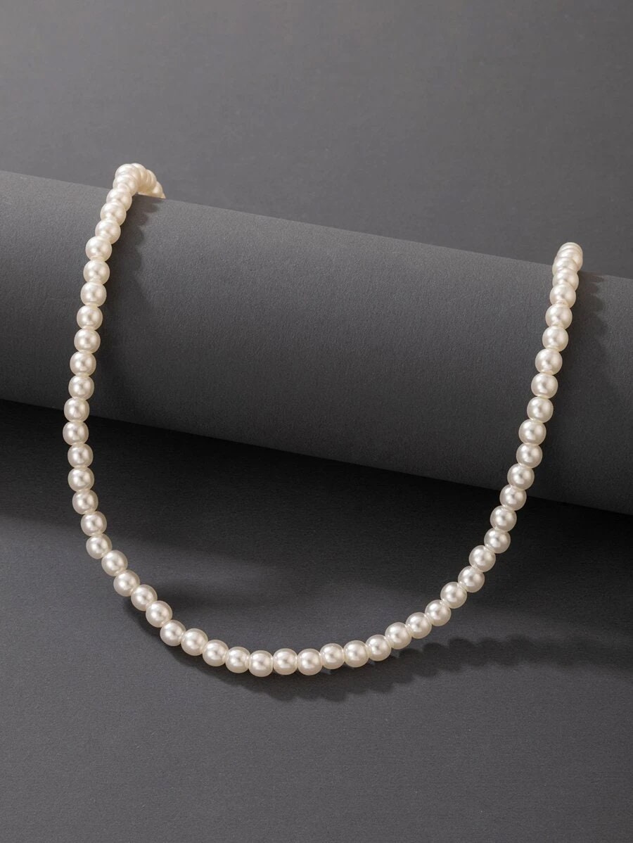 White Pretty Pearl Necklace Pearl Choker Valentines Day Etsy Uk