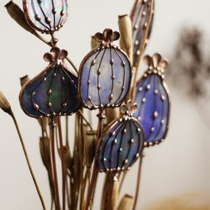 Blue Stained Glass Flower Heads Plant Stake. Fantasy Floral Pod ...