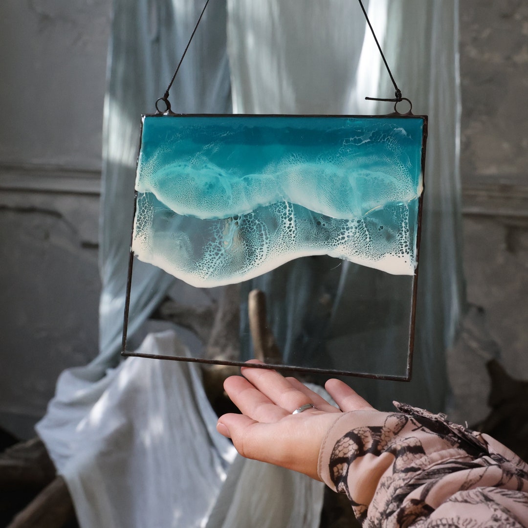 Ocean Resin Art, Waves Sea Resin Art Wall Hanging, Rectangular Window ...