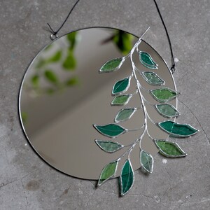 Eucalyptus Stained Glass Mirror, Botanical Wall Hanging Mirror With ...