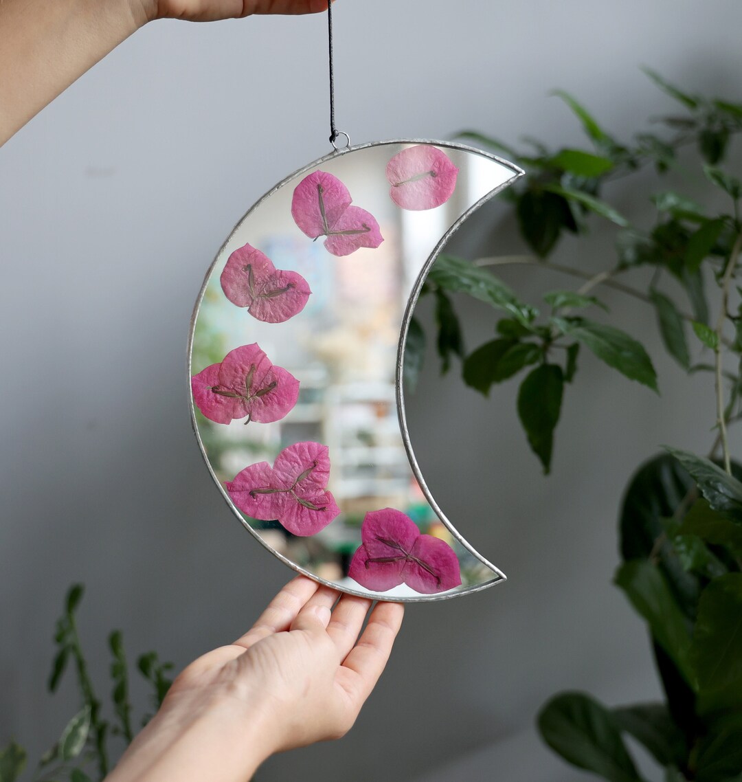 Bougainvillea Botanical Wall Hanging Mirror, Pressed Flower Framed Wall ...