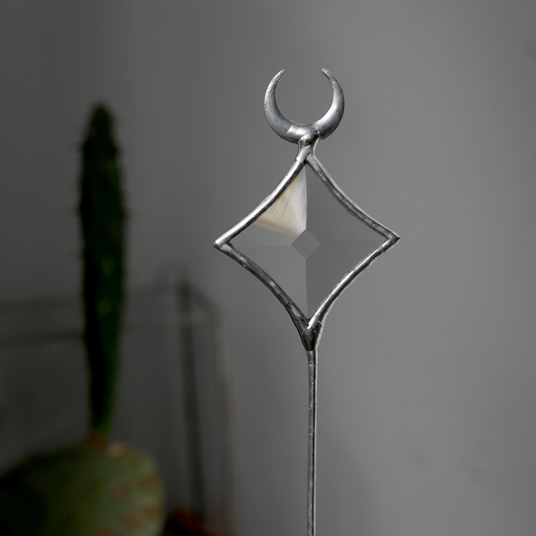 Moon Gothic Stained Glass Plant Stake, Geometrical Suncatcher Pot Stick ...