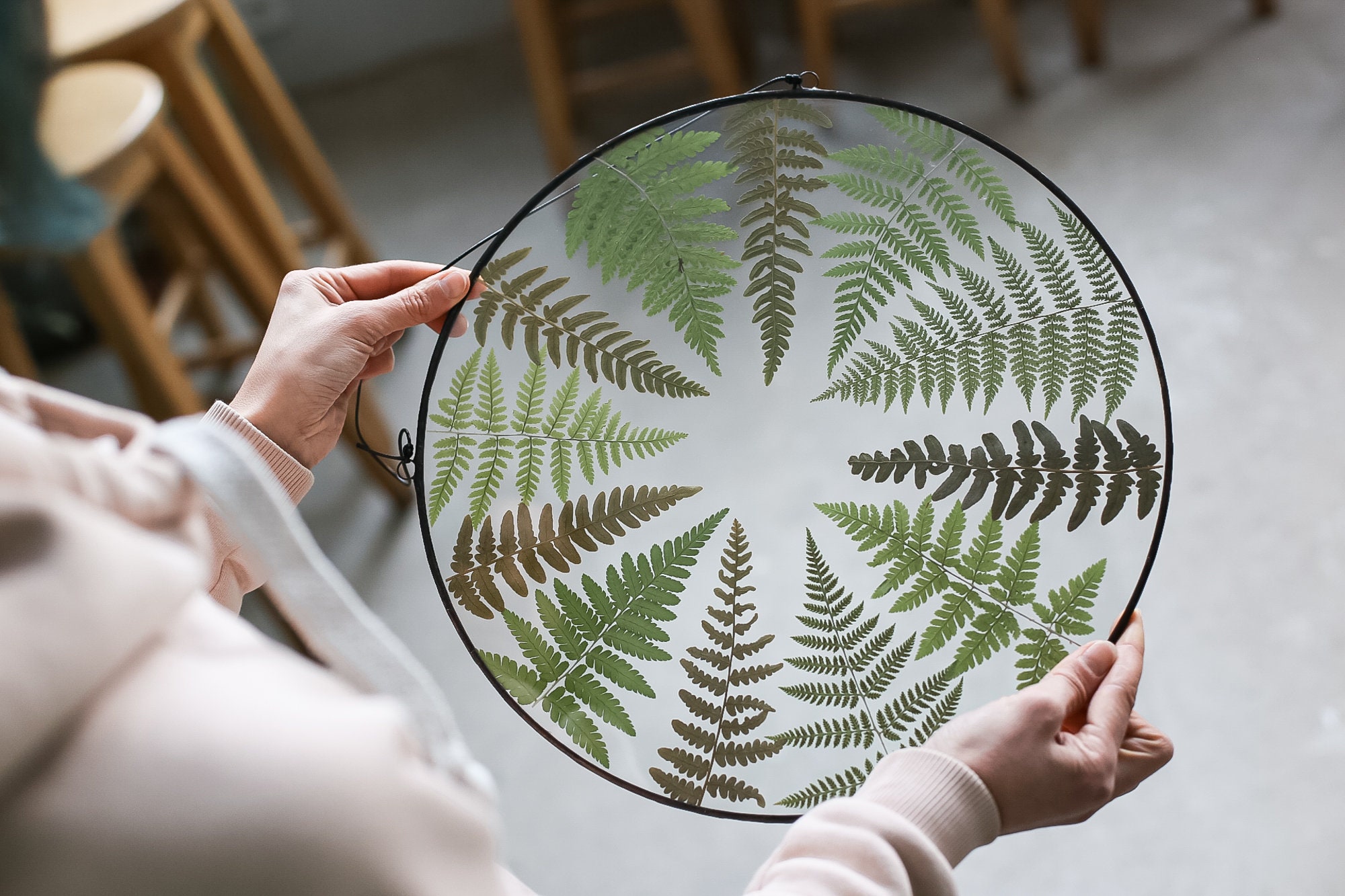 Pressed Fern Plant in Stained Glass Frame Dried Leaves Wall | Etsy