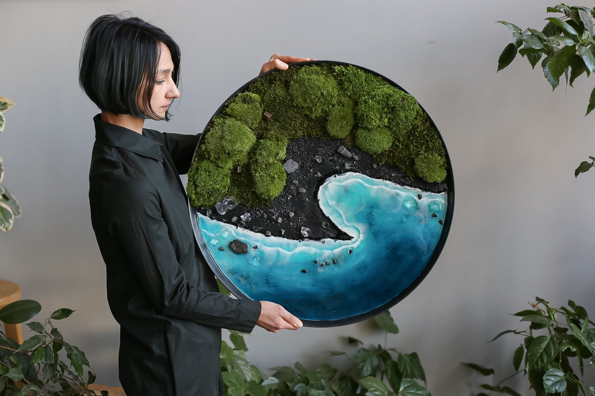 Framed moss & resin Sea art botanical wall hanging ocean | Etsy