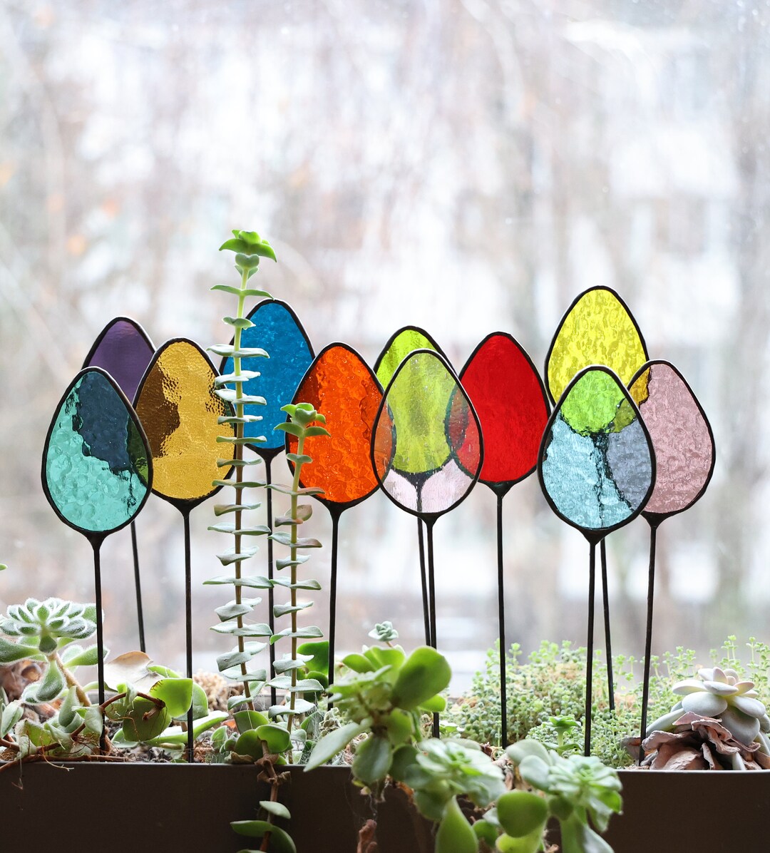 Stained Glass Easter Eggs on a Stem, Spring Decoration Suncatcher ...