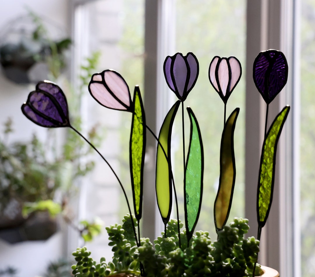 Crocus Purple Stained Glass Flower on a Stem, Spring Single Branch Sun ...