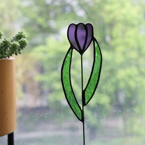 Crocus Stained Glass Flower on a Stem, Bouquet Sun Catcher, Purple ...