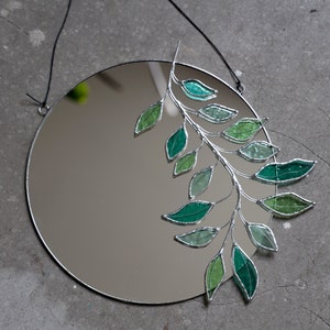 Eucalyptus Stained Glass Mirror, Botanical Wall Hanging Mirror With ...