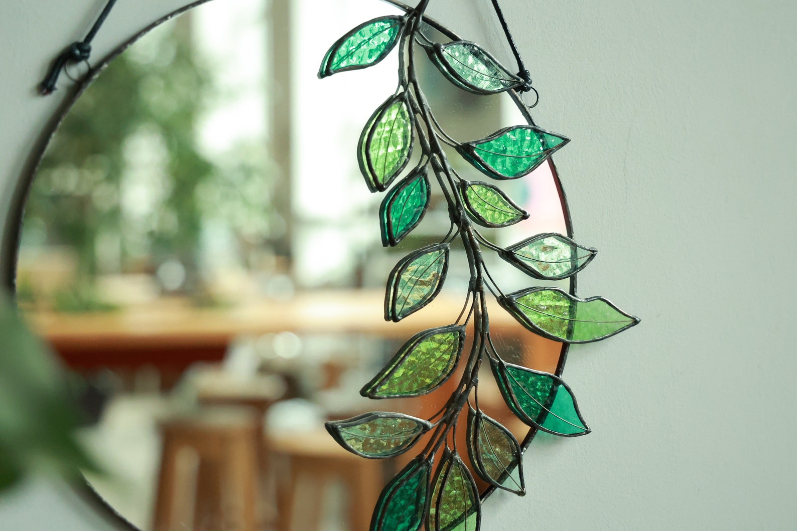 Eucalyptus Stained Glass Mirror, Botanical Wall Hanging Mirror With ...