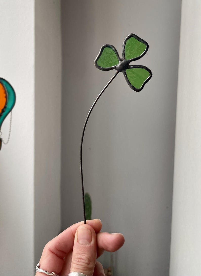 Stained Glass Clover Stem Decor, Shamrock Branch Lucky Irish Gift ...