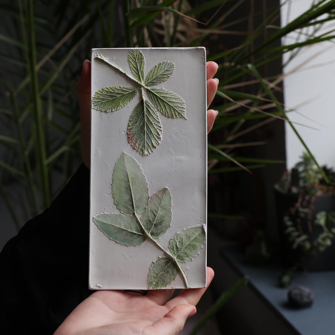 Botanical Relief Wall Art, Handmade Plaster Leaf Imprint, Nature ...