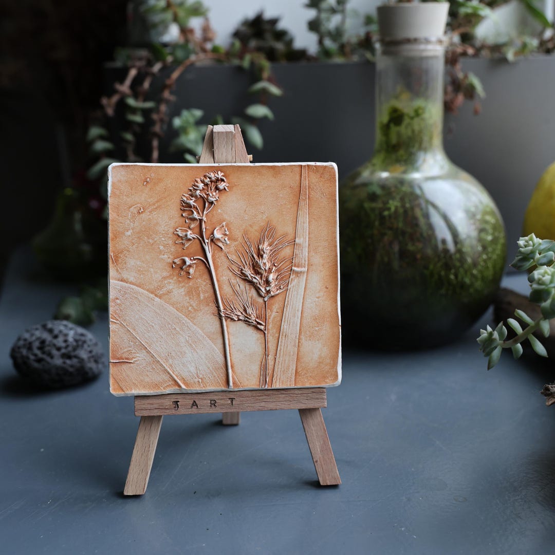 Botanical Relief Art, Handmade Plaster Tile, Nature-inspired Home Decor ...