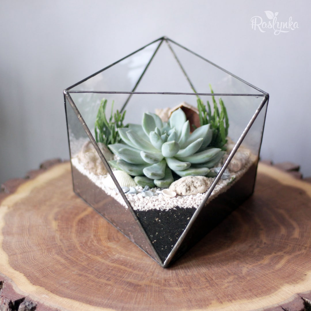 Stained Glass Planter, Indoor Garden Succulent Terrarium, Geometric ...