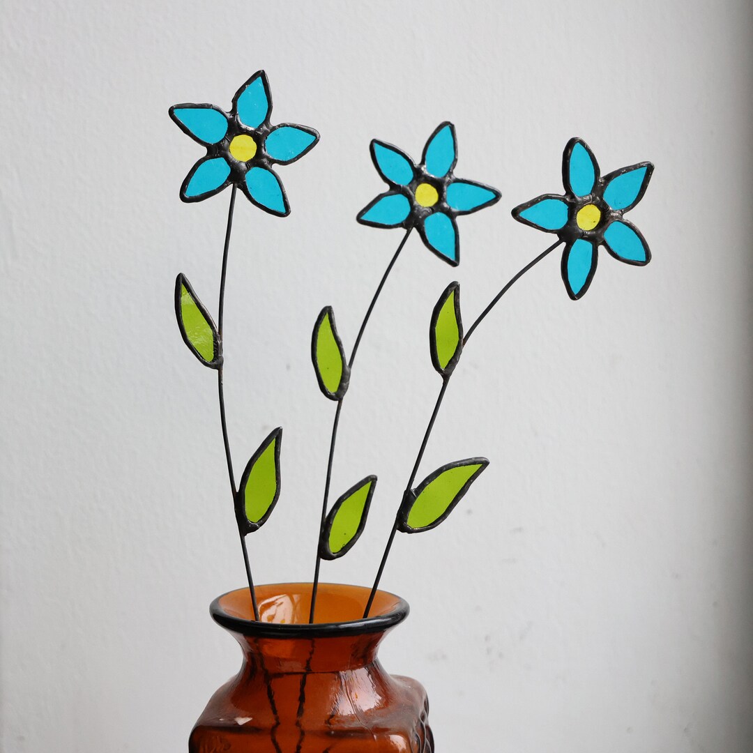 Forget Me Not Glass Flower on a Stem, Single Branch, Sun Catcher, Blue ...