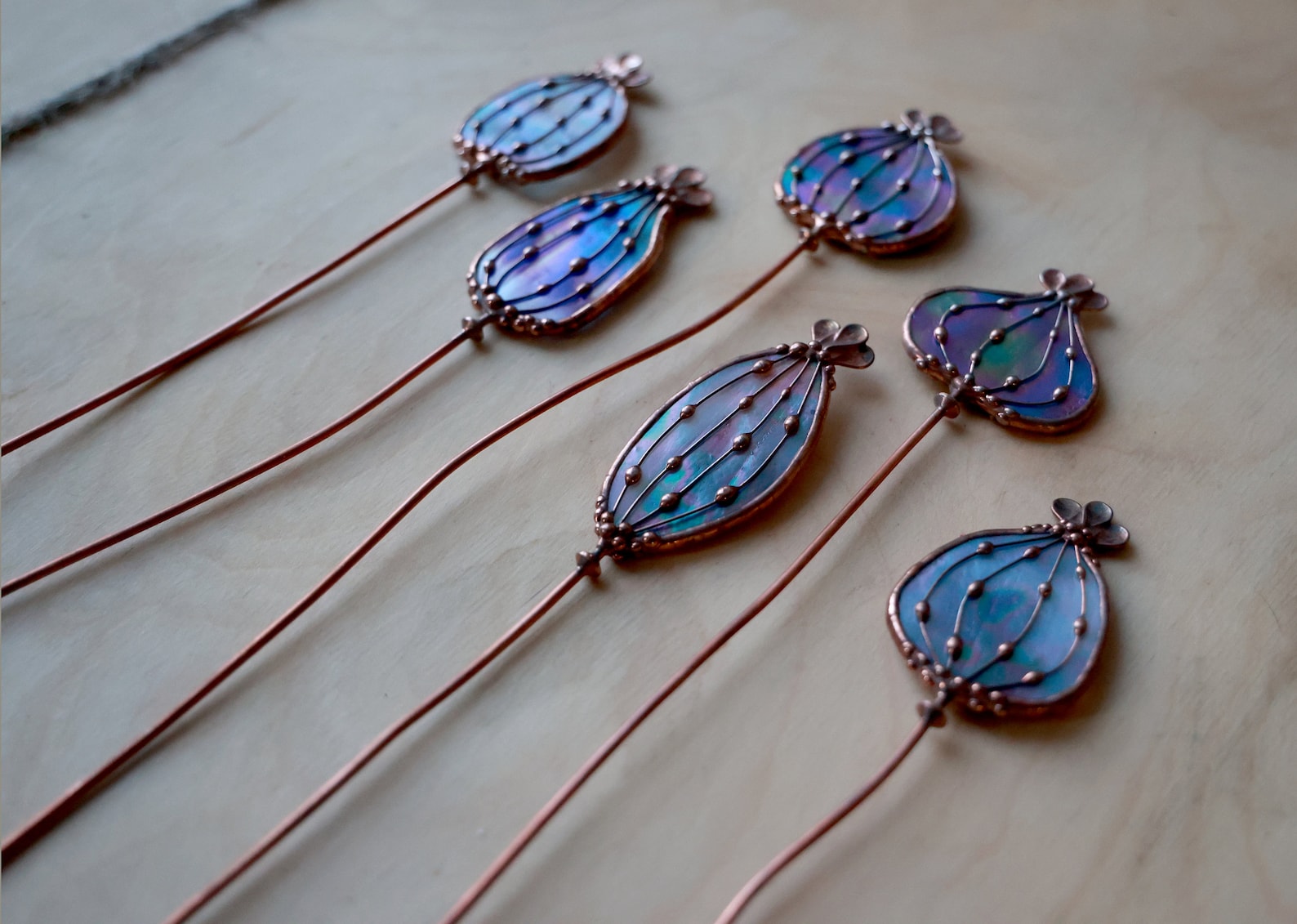 Blue Stained Glass Flower Heads Plant Stake. Fantasy Floral Pod ...