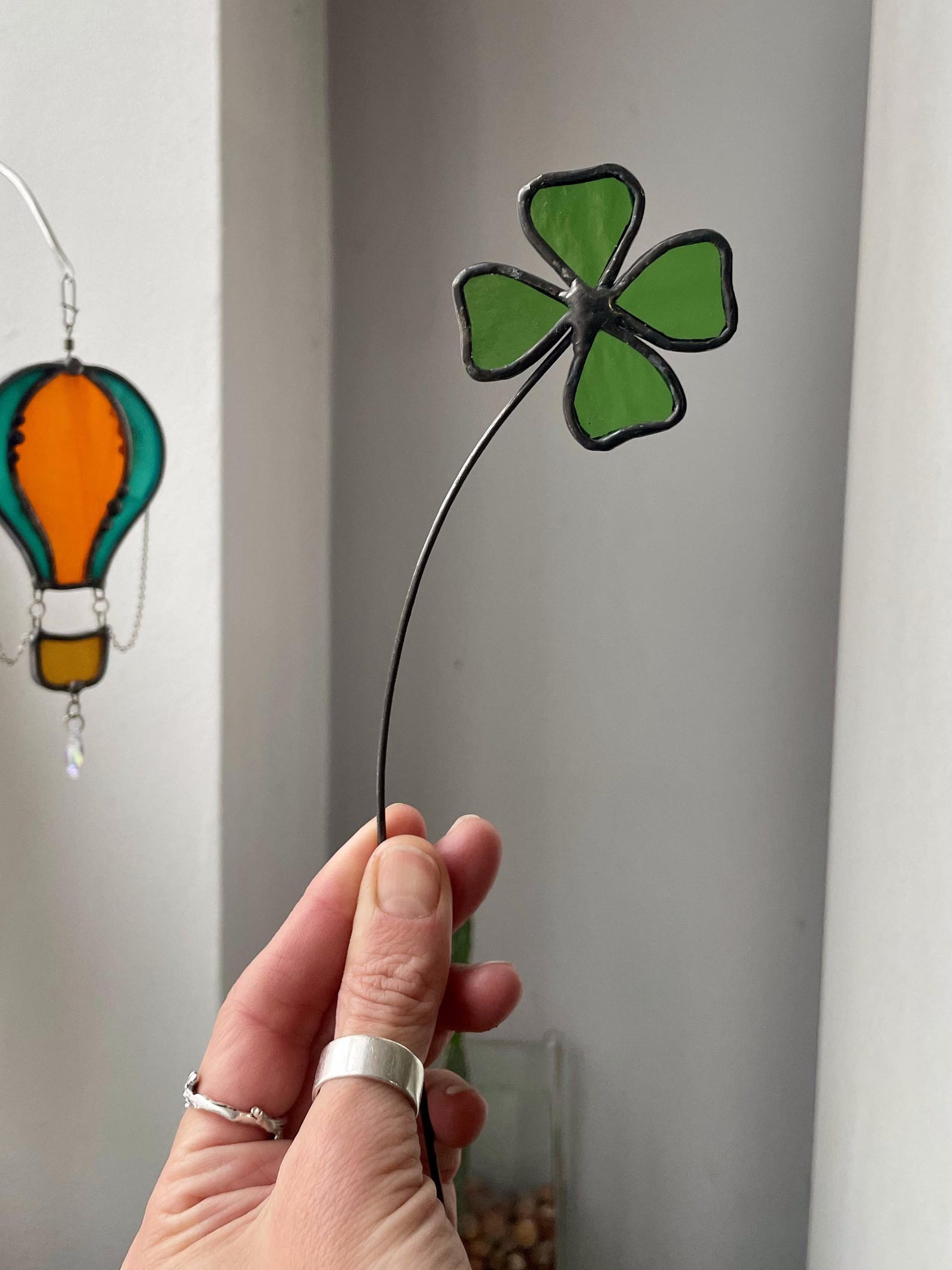 Stained Glass Clover Stem Decor, Shamrock Branch Lucky Irish Gift ...