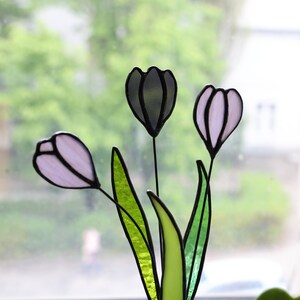 Crocus Stained Glass Flower on a Stem, Bouquet Sun Catcher, Purple ...