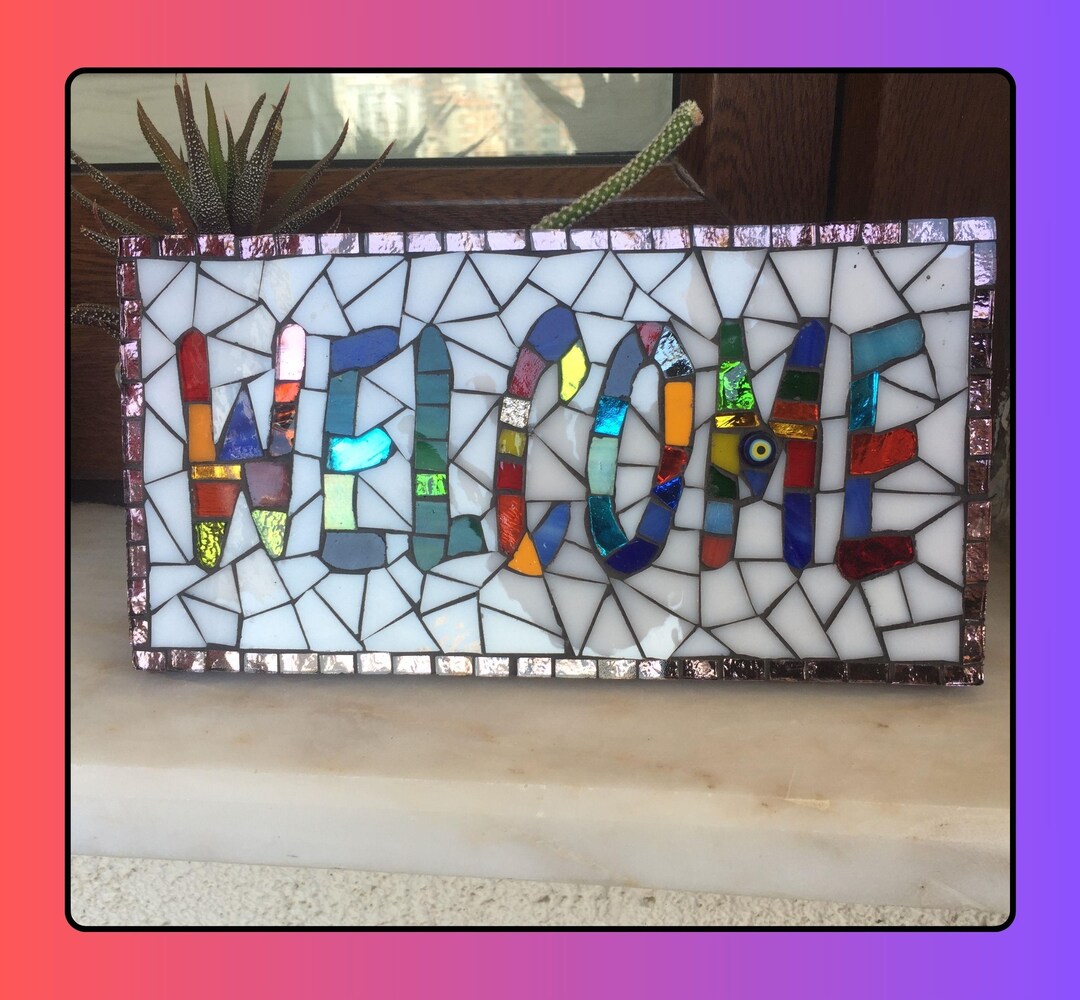 Customizable Front Door Sign - Beautiful Glass Mosaic Art, Colorful ...