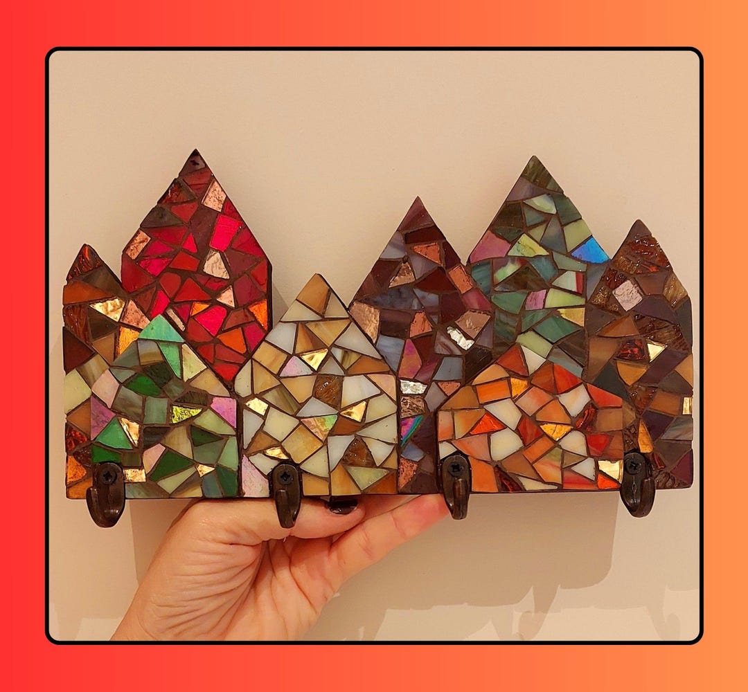 Handcrafted Glass Mosaic Key Hanger: Colorful Village House Design - Etsy