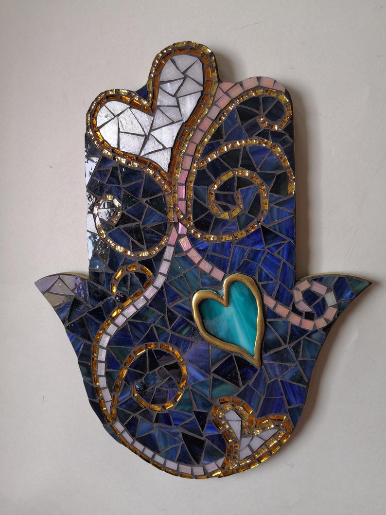 Handmade Hamsa Mosaic Wall Art: Heart Motifs, Love & Protection - Etsy