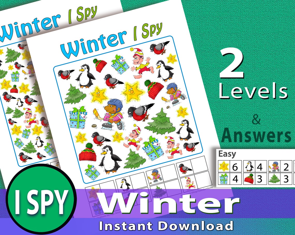 Winter I Spy Worksheets for Kids 2 Levels-easy and Hard - Etsy