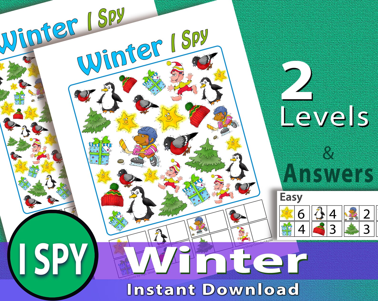 Winter I Spy Worksheets for Kids 2 Levels-easy and Hard - Etsy