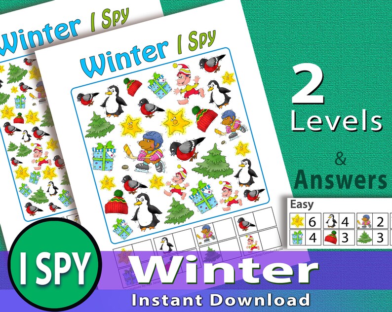 Winter I Spy Worksheets for Kids 2 Levels-easy and Hard - Etsy