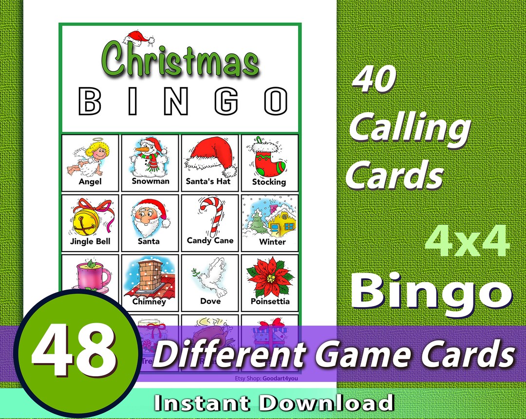 Christmas Bingo 48 Unique Board Cards 40 Different Call - Etsy