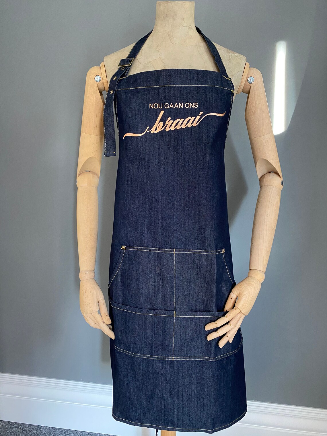 South African Denim Apron Nou Gaan Ons Braai BBQ - Etsy