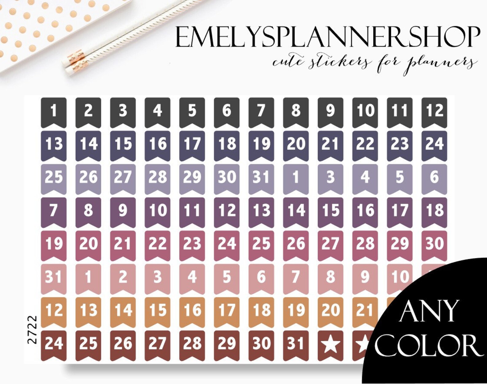 Date Flag Planner Stickers Calendar Numbers for Bullet | Etsy